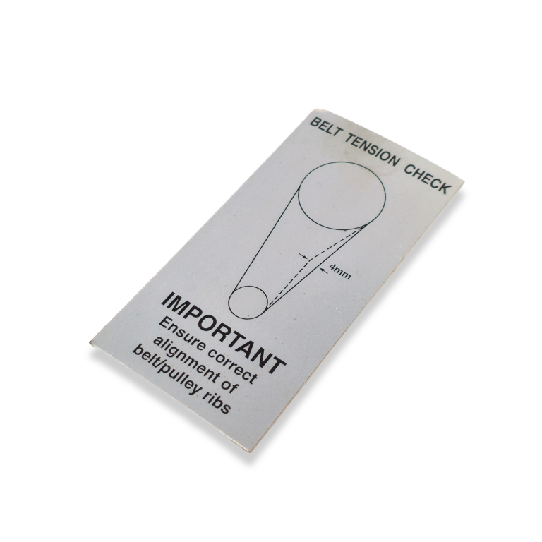 BELT TENSION CHECK LABEL - Myford Tools