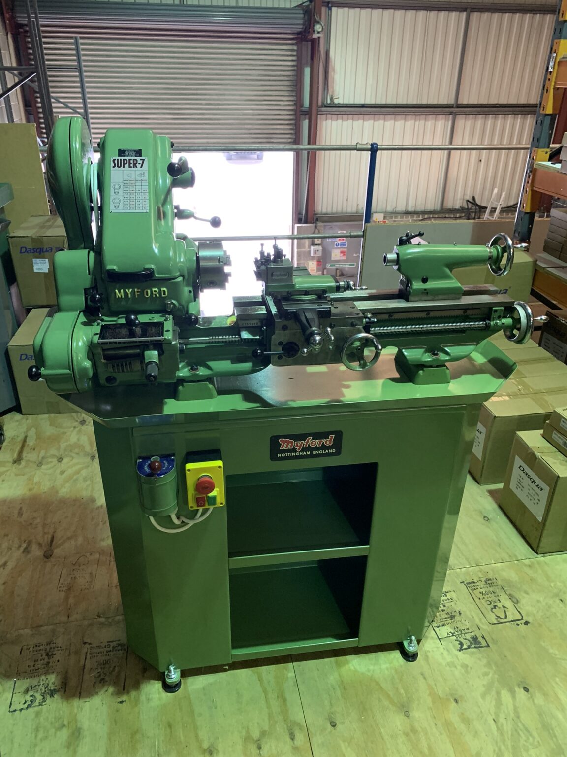 Myford Super 7 lathe with gearbox power cross feed motor switch cabinet ...