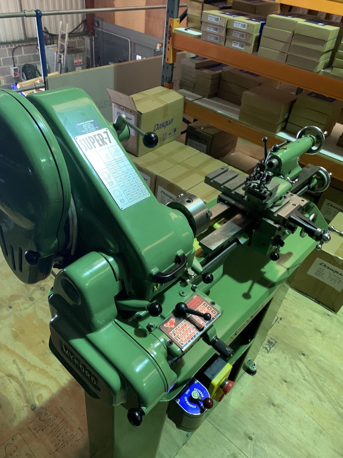 Myford Super 7 lathe with gearbox power cross feed motor switch cabinet ...