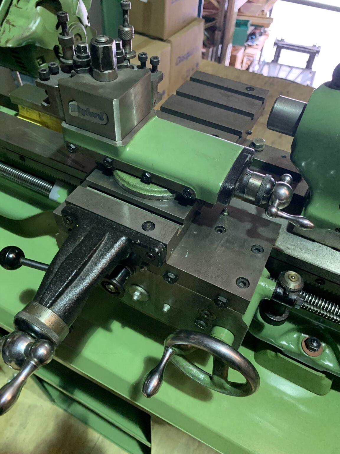 Myford Super 7 lathe with gearbox power cross feed motor switch cabinet ...
