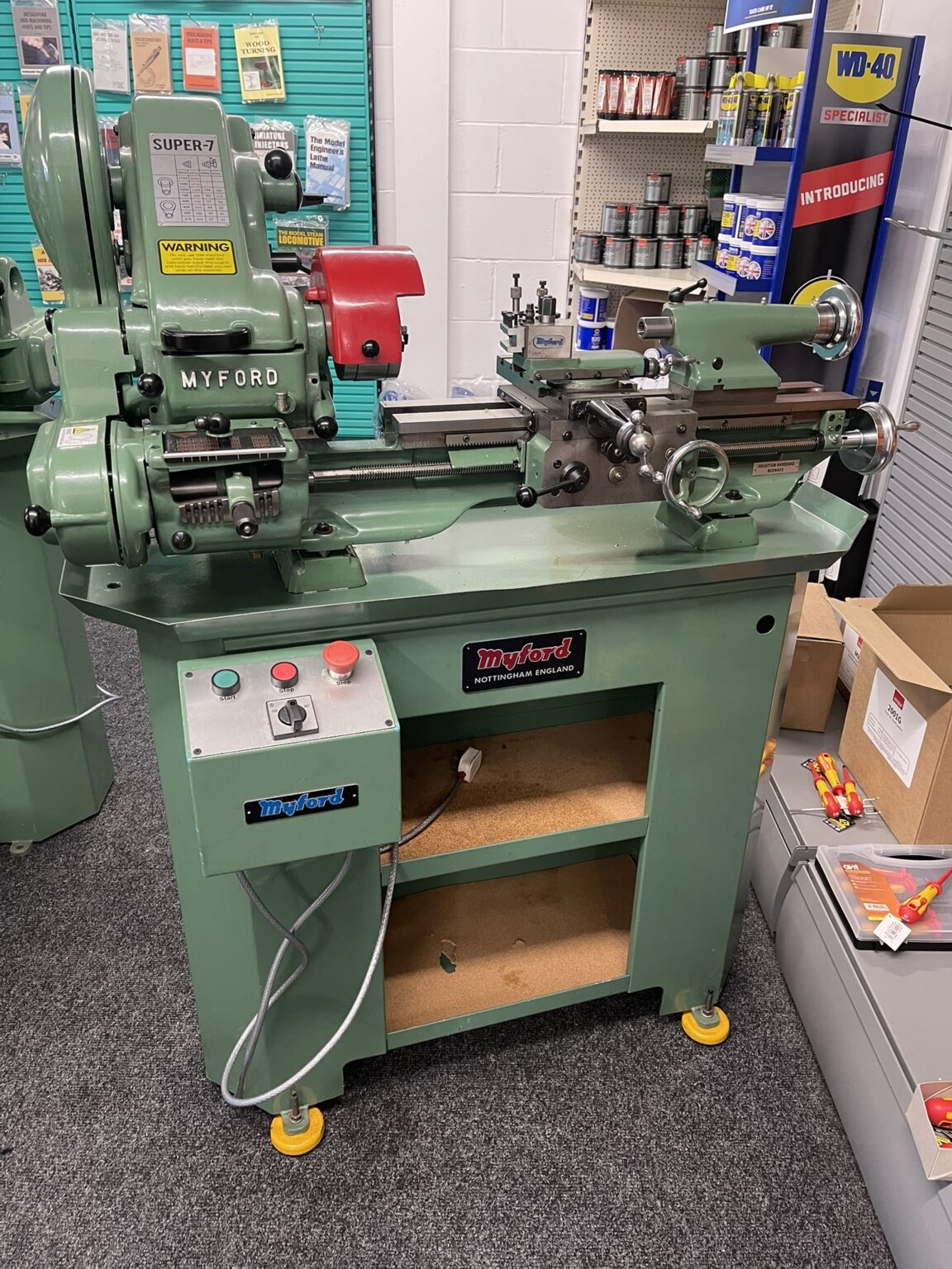 Used Myford Super 7 lathe on cabinet with gearbox power cross feed 240v ...